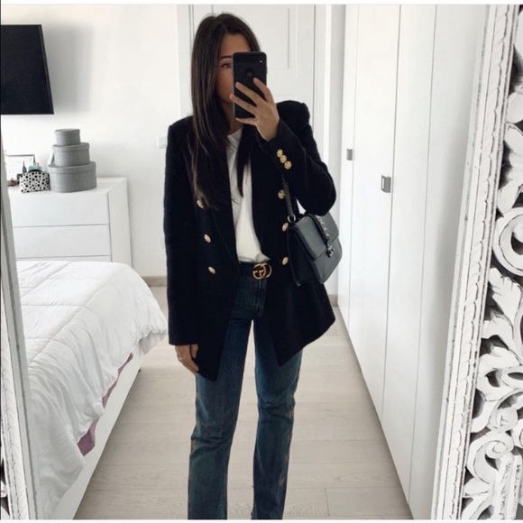 Zara | Jackets & Coats | Zara Balmain Style Double Breasted Black ...